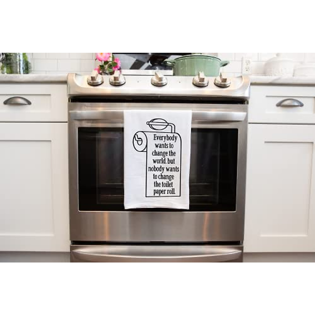 Handmade Funny Kitchen Towel - Change the Toilet Paper Roll - 100% Cotton Funny Flour Sack Hand Towel for Kitchen - 28x28 Inch Bathroom Towel - Perfect for Housewarming-Holiday-Birthday Gift