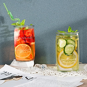 Dingerjar 20 OZ Glass Cup Set of 6, Elegance Modern Simplicity Drinking Glasses Tumblers for Cold Drinks, Cocktails, and Beverages.