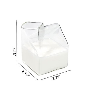 Glass Milk Carton Creamer Pitcher Cute Clear Kawaii Milk Carton Cup Mini Creamer Pitcher Container 12 Oz, 1Pcs