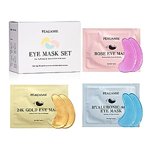 PEAUAMIE Under Eye Patches (30 Pairs) Gold Eye Mask and Hyaluronic Acid Eye Patches for puffy eyes,Rose Eye Masks for Dark Circles and Puffiness under eye treatment skin care products…