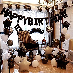 Black Happy Birthday Balloons Banner 3D Mylar Foil Letters Birthday Sign Banner for Girls Boys Kids and Adults Reusable Birthday Party Decorating Supplies