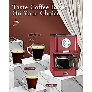 Amaste Coffee Maker, 25 Oz Drip Coffee Machine with Glass Coffee Pot, Retro Style Coffee Maker with Reusable Coffee Filter & Three Brewing Modes, 30minute-Warm-Keeping