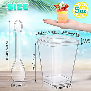 CHENGU 150 Pack 4.5 oz Square Clear Plastic Dessert Cups with Lids and Spoons Parfait Appetizer Cups for Tasting Party Desserts Appetizers Fruit Parfait Mousse Pudding