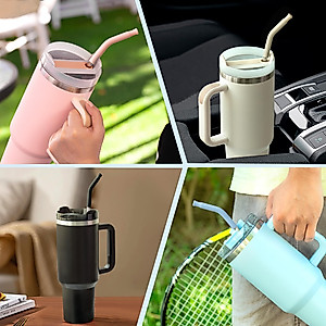 Prurex Metal Straws with Silicone Tip for 40 oz Tumbler, Reusable Stainless Steel Straws for Stanley 40 oz Tumbler，3 Straight 13.3" and 3 Pink Dusk Silicone StrawTips，Smoothie Straws