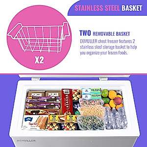 Chest Freezer 5.0Cubic Feet with Intelligent Temperature Control(-15°F to 41°F), Deep Freezer with TWO Hanging Baskets and Side Defrost Water Drain, Top Open Door Freezer White