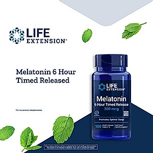 Life Extension Melatonin 6 Hour Time Release - 300 mcg - For Sleep Quality, Hormone Balance, Immune Function and Anti-Aging - Gluten-Free, Non-GMO - 100 Vegetarian Tablets
