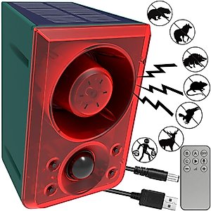 Solar Motion Sensor Alarm Outdoor - 130db Sound Security Siren Light with Remote Controller for Home, Villa,Farm,Barn,Yard,Chicken coop