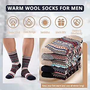 COOVAN Mens Wool Socks 5 Pairs Warm Thick Winter Wool Socks for Men Hiking Cozy Knit Thermal Crew Socks