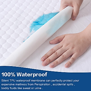 Premium Waterproof Bamboo Mattress Protector Queen Size for Cooling & Breathable,Ultra Soft Mattress Pad Cover,18 Inch Deep Pocket Fitted 8"-21"