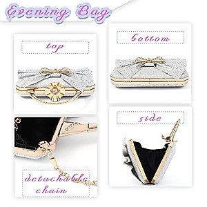 ELABEST Evening Clutch Bag Bowknot Ladies Party Handbag Bright Silver Crystal Purse Bow Design Shiny Bags For Bridal Wedding Cocktail Party (Silver)
