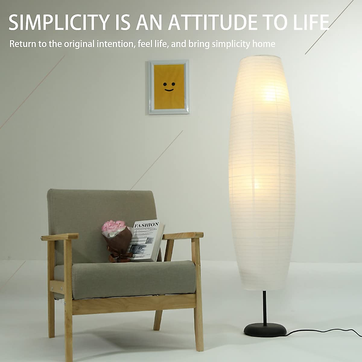 FERCAISH Rice Paper Floor Lamp Shade, Foldable and Minimalist Style Paper Lamps Classic Modern Paper Floor Light Bulb Cage Guard for Living Room Bedroom Décor
