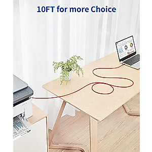 JSAUX USB B to USB C Printer Cable 10ft, USB C to USB B Printer Cable Nylon Braided, USB C MIDI Cable Compatible for MacBook Pro, HP, Epson, Canon, Brother, Lexmark, Xerox Printers and Scanner-Red