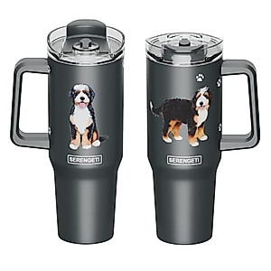 SERENGETI 40 Oz Ultimate Tumbler with Handle and Straw - Vacuum Insulated Tumbler with Straw and Lid - Stainless Steel Travel Mug for Pet Lovers - 3D Designs of your favorite Dog (Bernadoodle)