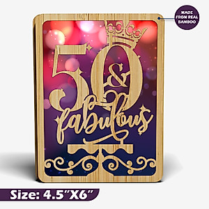 50th Birthday Cards For Women - | Made From Real Bamboo | 6" X 4.5" - 1 Pack (Envelope Included) | Laser Cut, Party Themed 50th Birthday Card for Wife, Mom, Aunt, Sister, Friend, her etc.