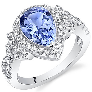 PEORA Simulated Tanzanite Teardrop Ring for Women 925 Sterling Silver, 2.25 Carats Pear Shape 10x7mm, Size 5