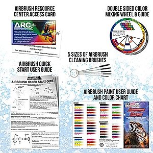 Master Airbrush Cool Runner II Dual Fan Air Compressor Professional Airbrushing System Kit with 3 Airbrushes, Gravity and Siphon Feed - 6 Primary Opaque Colors Acrylic Paint Artist Set - How to Guide