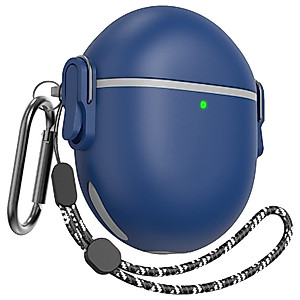Google Pixel Buds Pro Case(2022), WOFRO Secure Lock Shock-Absorbing Protective Cover Skin for Pixel Buds Pro Accessories with Carabiner & Lanyard [One-Click Pop] (Blue)