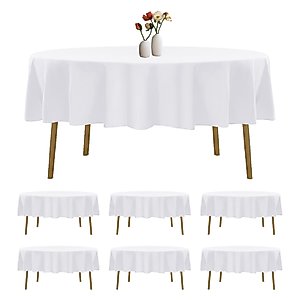 luccido 6 Pack Round Tablecloth 70 Inches White Table Cloth Stain and Wrinkle Resistant Washable Polyester Fabric Table Cover for Party, Wedding and Banquet Decoration