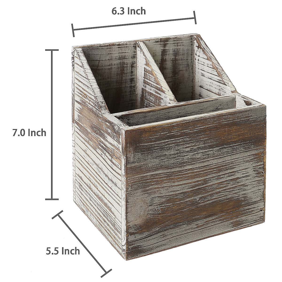 MyGift Vintage White Solid Wood Kitchen Utensil Holder and Napkin Holder, Tabletop Buffet Flatware Silverware Server Caddy with 3 Compartment