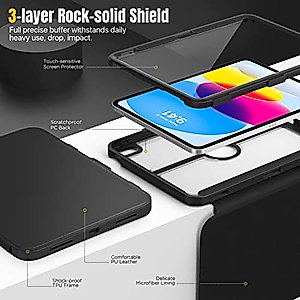 MoKo for iPad 10th Generation Case with Pencil Holder, iPad Case 10th Generation 2022 10.9", Built-in Screen Protector Clear Back, Stain Resistant Multi Angle Viewing Stand, Auto Wake/Sleep, Black