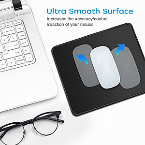 QINGLER Mouse Pad 3 Pack with Non-Slip Rubber Base, Premium-Textured Washable Mousepads Bulk with Stitched Edges, Mouse Pads for Computers Laptop PC Office Home, 10.2 x 8.3 in, Black