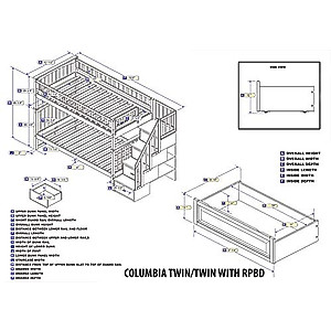 AFI Columbia Staircase Bunk Twin Over Twin with Turbo Charger and Raised Panel Bed Drawers in White