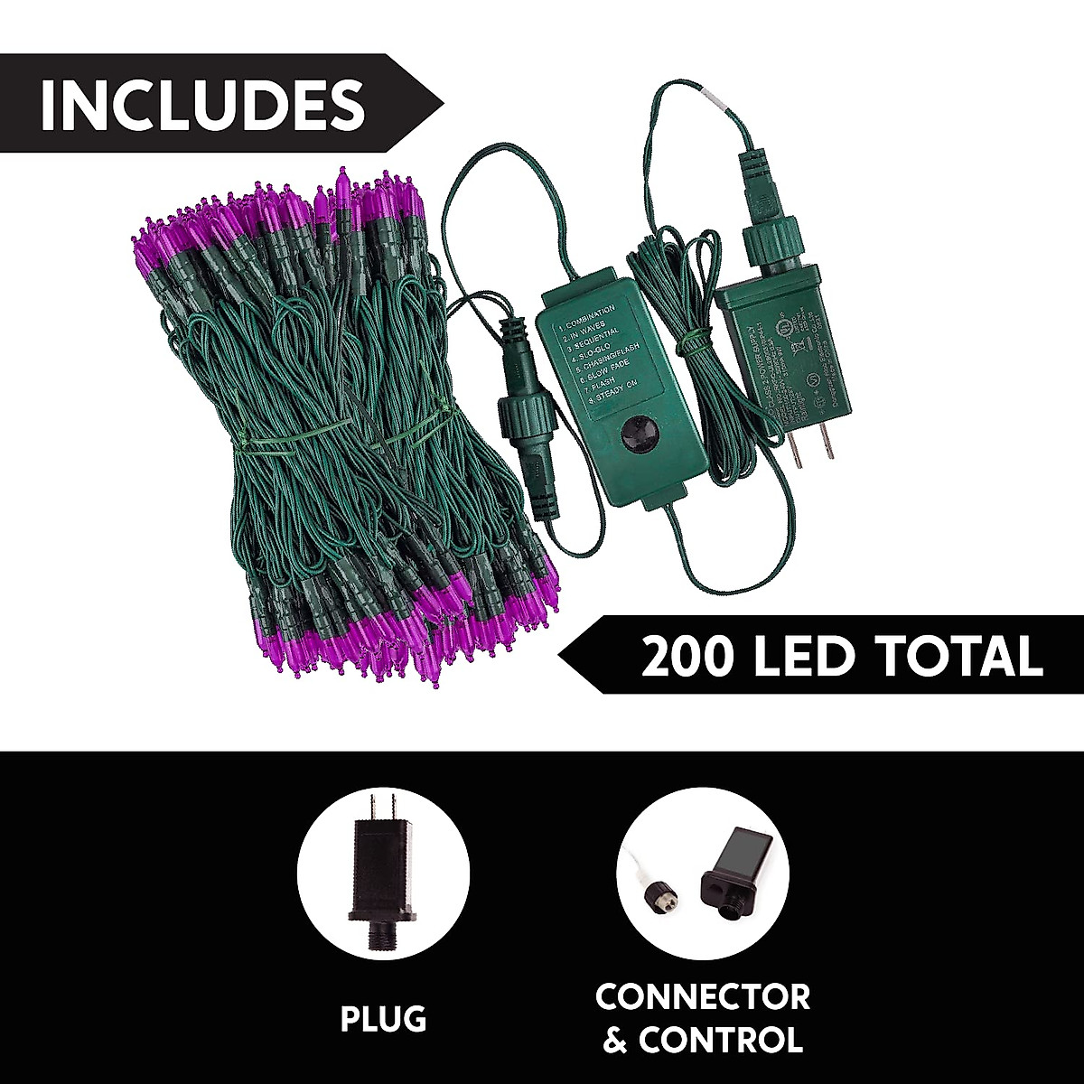 Joiedomi 200 LED Purple Halloween String Lights with 8 Modes 65.2FT Green Wire for Indoor Outdoor Holiday Décor Halloween Event Decoration, Tree, Eaves, Haunted House Theme Party