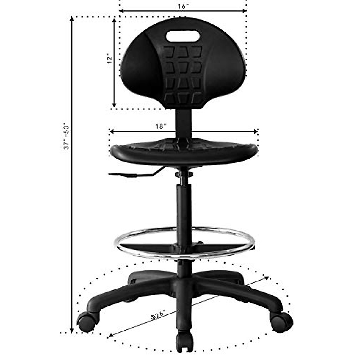 Chair Master Drafting Stool - Easy to Clean! Ergonomic Polyurethane Chair. Seat Height Adjustable (23"-33") Heavy Duty Adjustable Footring for Home, Automotive, Lab, Cleanroom