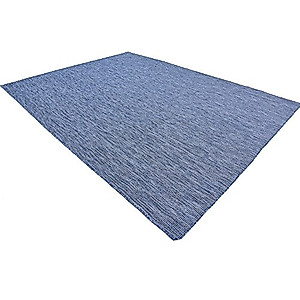Unique Loom Collection Casual Transitional Solid Heathered Indoor/Outdoor Flatweave Area Rug, Rectangular 9' 0" x 12' 0", Blue/Navy Blue