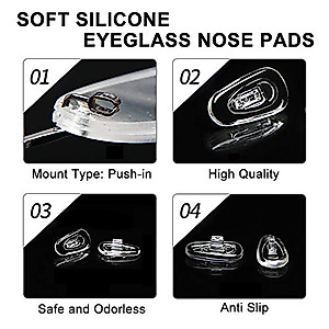 Push-in Eyeglass Nose Pads, 6 Pairs 14mm Soft Silicone Push in Nose Pads for Glasses