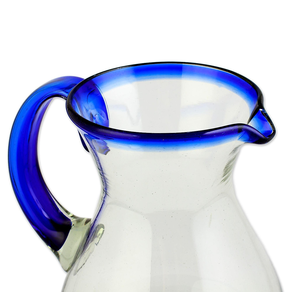NOVICA Artisan Crafted Blue Accent Clear Glass Recycled Hand Blown Pitcher from Mexico, 82 Oz, Blue Grace'