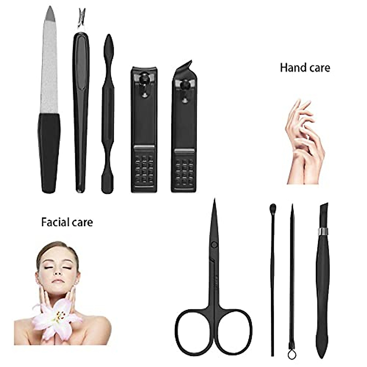 24&9 PCS Premium Nail Clipper Set,QIYAGE Nail Clippers（Black）, Nail Care Tools with Luxurious Portable Travel Case,Professional Grooming Gift Kit, Pedicure Kit, Stainless Steel Facial, Cuticle