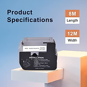 LEMERO Compatible with Brother M Tape M-K231 M231 MK231 M-K231s 12mm x 8 Meter White Label Tape - for Brother PT-65 PT-70 PT-80 PT-90 PT-45M 26.2 Feet Black on White (6 Pack)