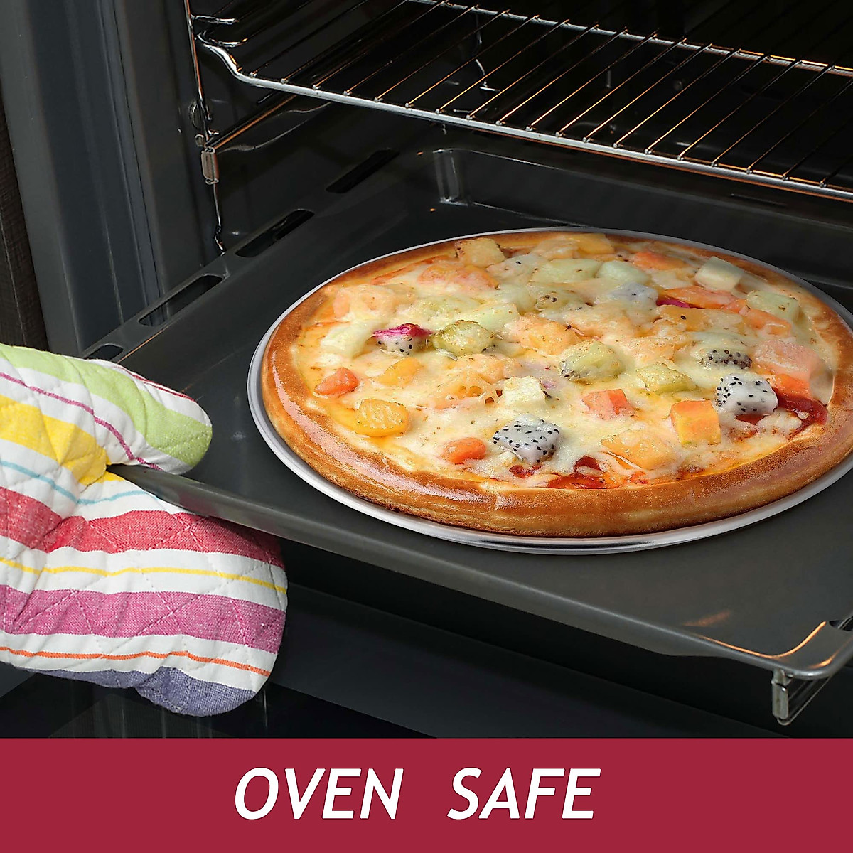 Herogo 13.5 Inch Stainless Steel Round Pizza Pan Set of 2, Large Healthy Pizza Tray Platter for Oven Baking Serving, Dishwasher Safe