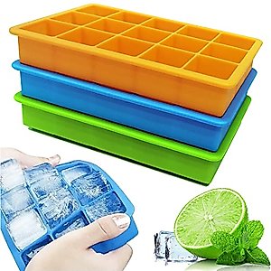 Ice Cube Tray 3 Pack Silicone Ice Tray Easy-Release Flexible 15 Ice Cube Molds, Stackable Ice Trays for Freezer, Ice Cube Size 1.2 IN for Cocktai, Whiskey, Juice, Baby Food, BPA Free