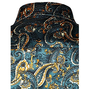 ZEROYAA Men's Hipster Design Silk Like Satin Button Up Paisley Dress Shirt for Party Prom ZLCL31-101-Teal Medium