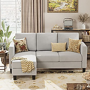 YESHOMY Convertible Sectional Small Sofa L-Shaped Couch Seat with Modern Linen Fabric, for Living Room, Apartment,Study and Office, 70", Light Gray