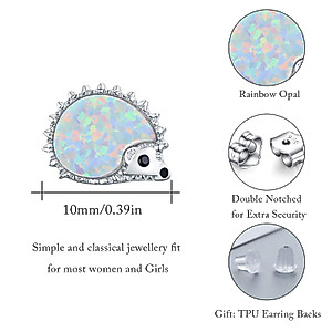 Opal Hedgehog Earrings 925 Sterling Sliver Hedgehog Earrings Tiny Cute Animal Stud Hedgehog Gift for Women with Gift Box (White)