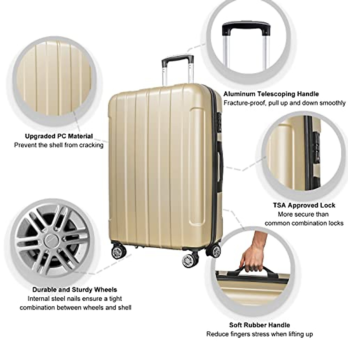 FOCHIER F 3 piece Hard Shell Luggage Sets Suitcase Set, PC+ABS Lightweight Hardside Travel Suitcase with Spinner Wheels & TSA Lock for Women Men (20/24/28 inch)