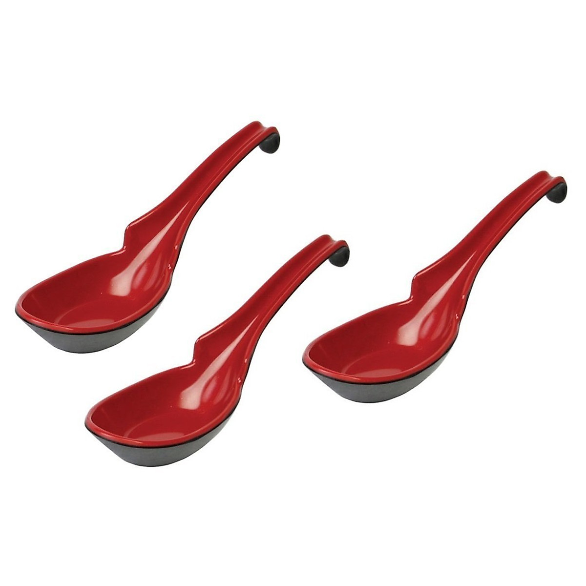 JapanBargain 2397, Set of 3 Soup Spoons Chinese Wonton Spoons Japanese Rice Spoons Asian Pho Spoons, Red and Black Color