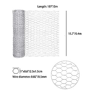 Aboofx Chicken Wire Fencing, 197 x 15.7 inch Floral Chicken Wire Net, Hexagonal Chicken Wire for Garden Poultry, with One Mini Cutting Pliers and 1 Pair Gloves