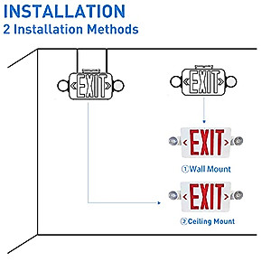 Exit Sign with Emergency Exit Lights, OSTEK ABS Fire Safety Red Emergency Exit Sign with 2 Adjustable Flood Lights, Double Face and 90min Long Backup Battery, (UL Certified 120-277V) (1pack)