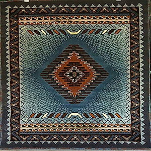 Kingdom Southwest Native American Square Tribal Area Rug Blue Brown Design D143 (5 Feet 3 Inch X 5 Feet 3 Inch Square)