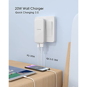 USB Wall Charger, USB C Fast Charger, Elexlinco Dual USB Wall Charger with Apple 20W Charge and QC 3.0 18W USB-A,USB C Wall Adapter for Apple 14 13 12 11, Samsung, Foldable Plug Charger
