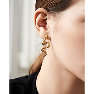Vivid Snake Earrings Women 18K Gold Plated Stainless Steel Dangle Earring (Gold)
