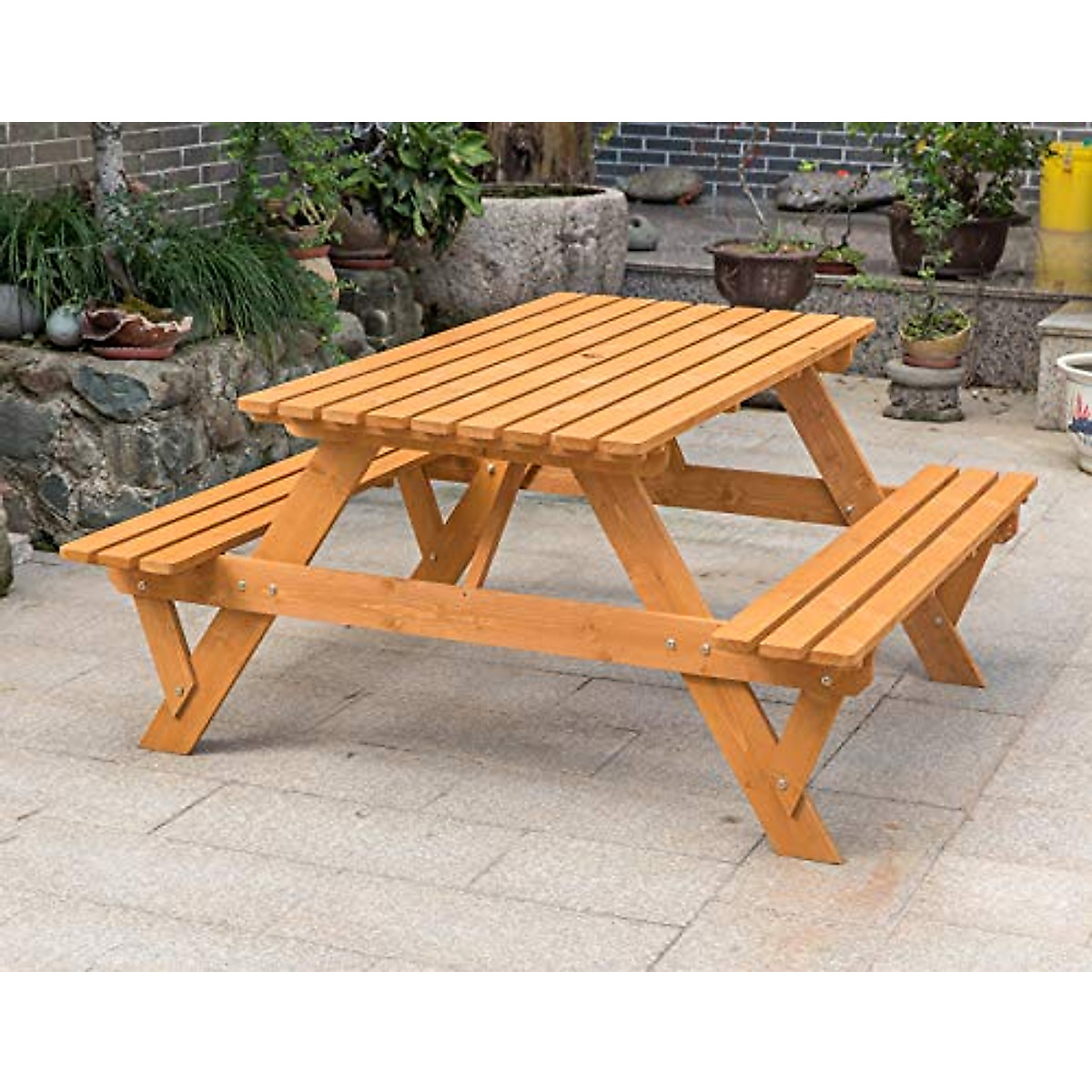 Gardenised, Stained A-Frame Outdoor Patio Deck Garden Picnic Table