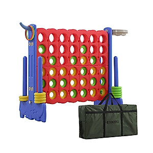 UNICOO Giant 4 in A Row Game with Carry Bag, Basketball Hoop, Ring Toss Game, 4-to-Score Game. Large Outdoor Yard Game, Parties & Gatherings Games (Red+Blue)