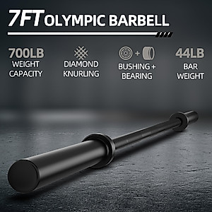 Fitvids Olympic Bar for Weightlifting and Power Lifting Barbell, 700-Pound Capacity (7 Feet, Black)