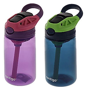 Contigo Kids Water Bottle, 14 oz with Autospout Technology – Spill Proof, Easy-Clean Lid Design – Ages 3 Plus, Top Rack Dishwasher Safe – Eggplant Punch & Blueberry Green Apple