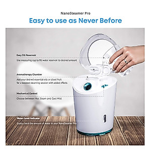 NanoSteamer PRO Professional 4-in-1 Nano Ionic Facial Steamer for Spas - 30 Min Steam Time - Humidifier - Unclogs Pores - Blackheads - Spa Quality - 5 Piece Stainless Steel Skin Kit Included